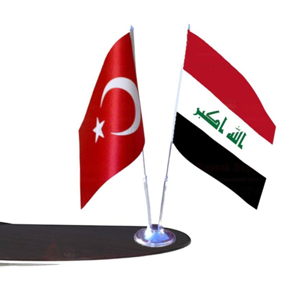 Masa Üstü Irak Bayrağı Türk Bayrağı İkili Krom Direk ile Birlikte ...