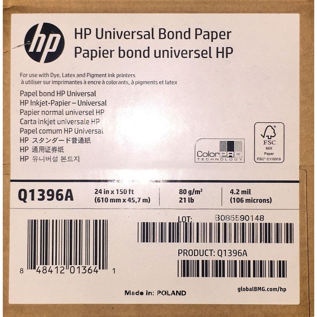 Q1396A HP Universal Bond Paper 610 mm x 45,7 m 80 g/m2 ColorPRO ...