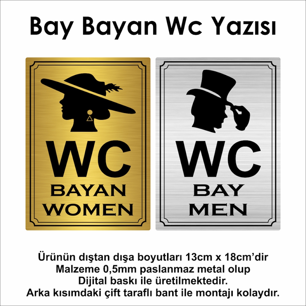 Bay Bayan Wc Yazısı 13x18cm Metal Wc Tabelası Fiyatları ve Özellikleri