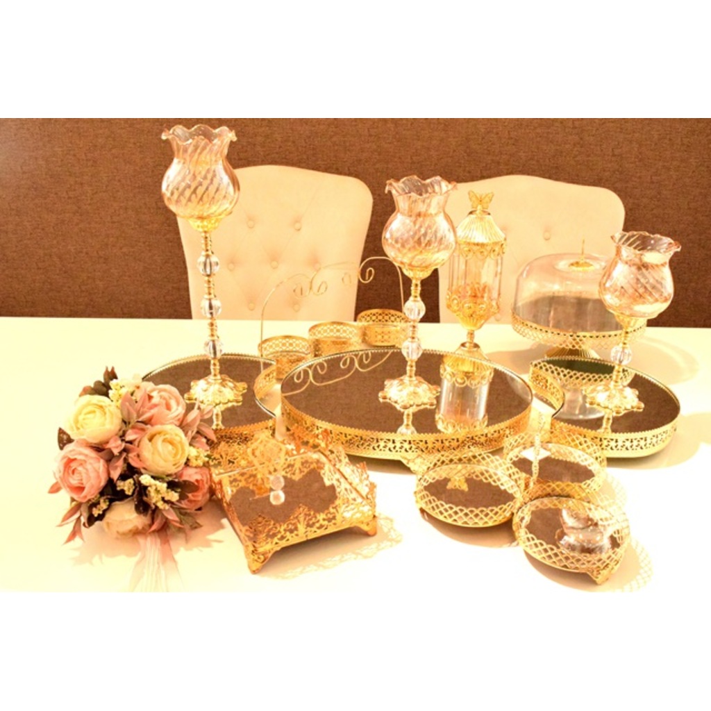 ALTIN GELİN MASASI TAKIMI JARDİNYER TEPSİ BUKET ŞAMDAN ÇEREZNO:7 ...
