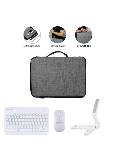 Microcase Tcl Tab 10l Gen 4 Tablet Uyumlu Gri Çanta + Türkçe Bluetooth ...