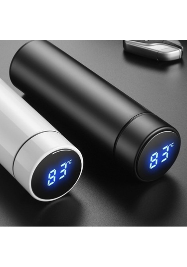 500Ml Yalıtımlı Paslanmaz Çelik Dijital Sıcaklık Göstergel Termos Siyah ...