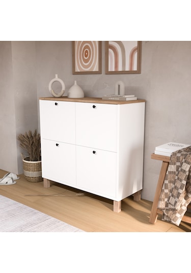 Robin Home Alaska Ayakkabılık Çok Amaçlı Dolap 4 Kapaklı Ahşap Ayaklı ...