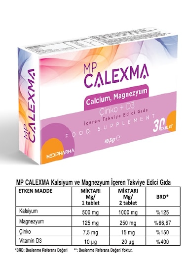 Medipharma Mp Calexma Kalsiyum Magnezyum Çinko+d3 Vitamin Takviye Edici ...