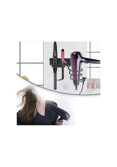 Siyah Banyo Raf Depolama Aksesuarları Uzay Alüminyum Saç Düzleştirici ...