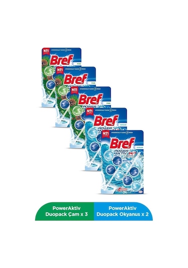 Bref Wc Power Aktiv Duopack Katı Tuvalet Bloğu 3 Çam 2 Okyanus, 5 X 2 ...