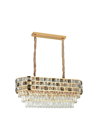 Orrel 8li Sıralı Gold Kristal Taşlı Modern Yemek Odası Salon Sarkıt ...