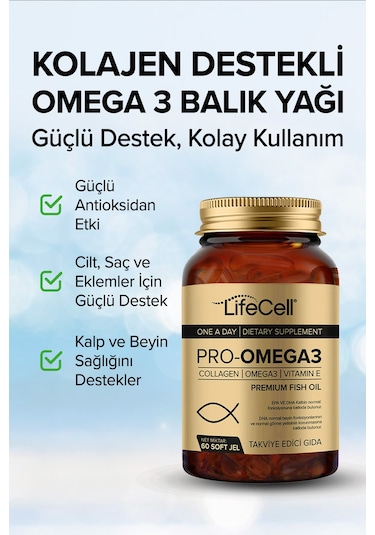 Lifecell Pro-Omega 3 Dha & Epa Kolajen ve Vitamin E İçeren Takviye Soft ...