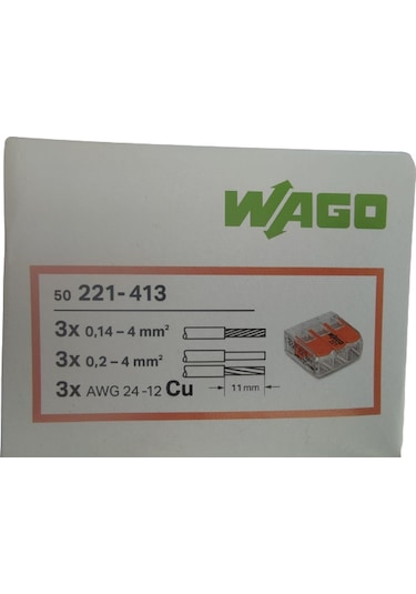 WAGO 3LÜ BUAT KLEMENSİ 221-413 - Fiyatları ve Özellikleri
