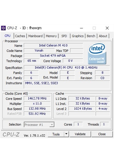 intel Celeron M410 1.46 GHz Dizüstü PC İşlemci Laptop CPU SL8W2 ...