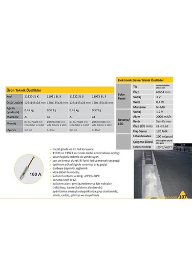 Yol Butonu Solar Işıklı Metal Çakar Buton Ledli Güneş Enerjili ...