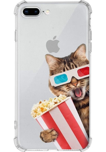 Apple İphone 8 Plus Uyumlu Kedi 1 Baskılı Şeffaf Köşe Korumalı Antişok ...