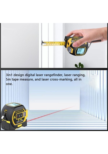 Singree 3ü 1 Arada Lazerli Mesafe Ölçer 5m Şerit Metre Arka Işıklı Lcd ...