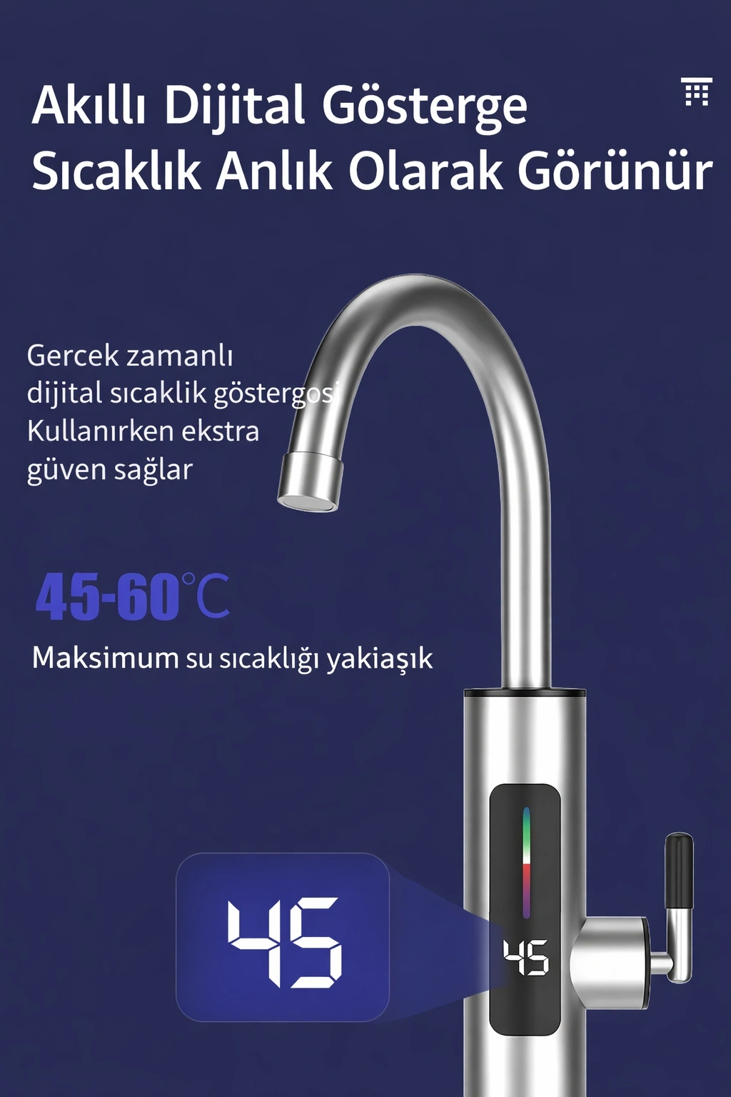 Omniax 3000w Elektrikli Anında Su Isıtmalı Musluk Dijital Sıcaklık ...