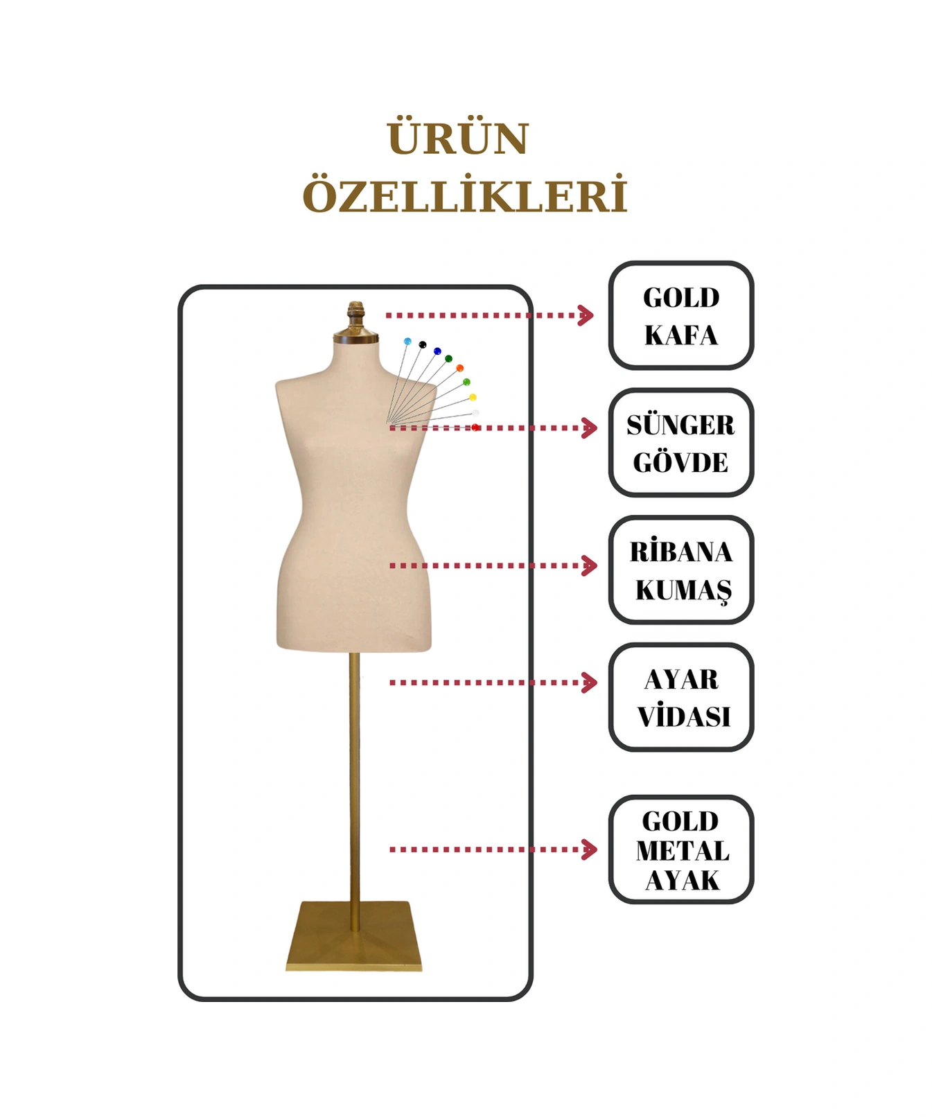 42 Beden Iğne Batabilen Terzi Mankeni Prova Mankeni Sünger Manken Gold ...