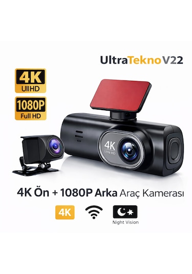 Ultratekno V22 4k + 1080p Araç Kamerası Wi-fi G-sensor Night Vision ...