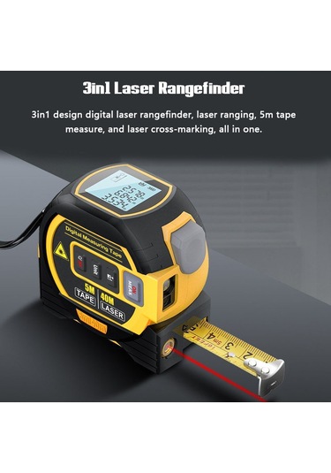 Singree 3ü 1 Arada Lazerli Mesafe Ölçer 5m Şerit Metre Arka Işıklı Lcd ...