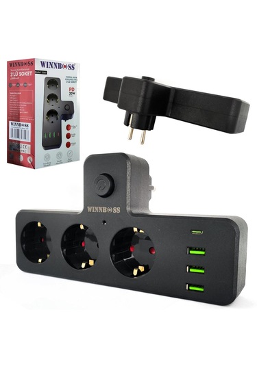 Termal Akım Korumalı 3 Lü Priz - Priz Type-c Priz Usb Priz Termal Akım ...