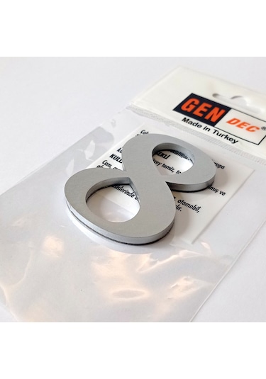 Gendec Kapı Numarası 8Cm No:8 Metalik Gri Kendinden Yapışkanlı Nu ...