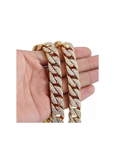 Chavin 13 mm. Kalın 60 cm. Taşlı Gold Alloy Erkek Zincir ek21sr Altın ...