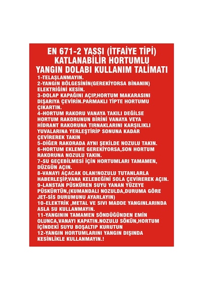 En 671-2 Yassı ( Itfaiye Tipi ) Yangın Dolabı Kullanım Talimatı Fiyatları ve Özellikleri