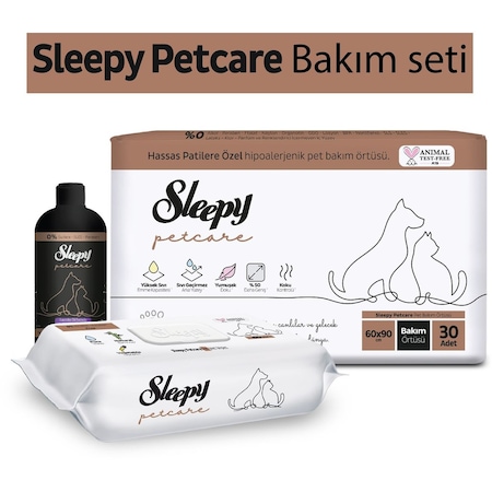 Sleepy Petcare Bakım Seti ( Pet Bakım Örtüsü 30'lu + 60 Yaprak Islak Havlu + Şampuan 500 ML ...