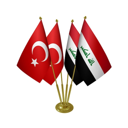 Masa Üstü Irak Bayrağı Türk Bayrağı Dörtlü Pirinç Direk Masa Bayr ...