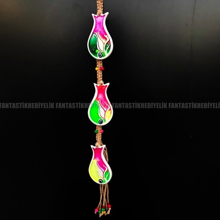 3Lü Lale Çiçeği Nazar Boncuk Bahçe Balkon Kapı Duvar Sarkaç Süs ...