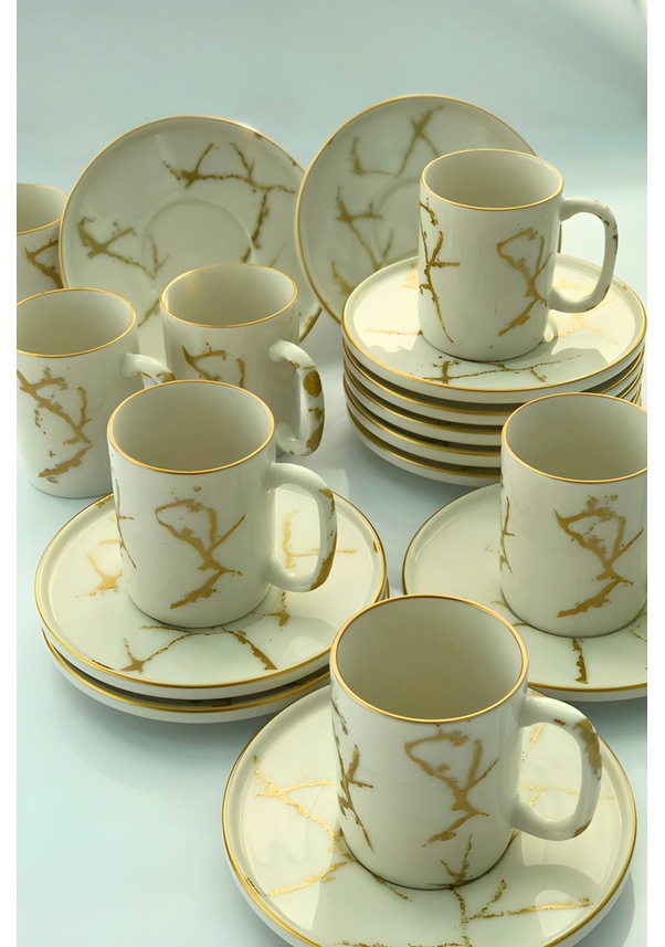 6 Kişilik 12 Parça Şaheste Porselen Kahve Fincan Seti, Modern Porselen ...