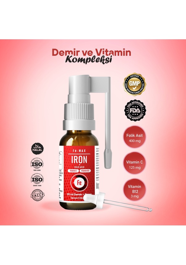Fe-Max Fe + Folic Acid + B12 + Vitamin C Damla ve Sprey 20 ML Fiyatları ...
