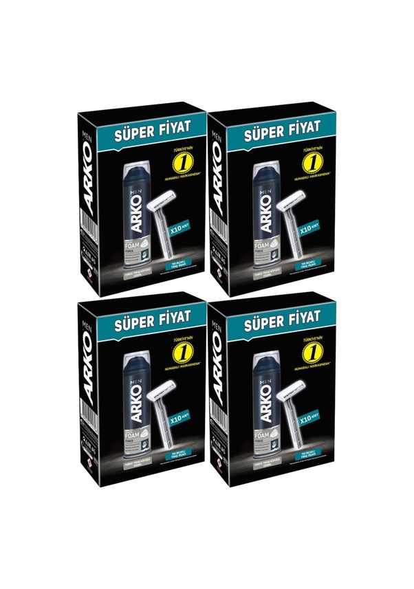 Arko Men 10 Adet Tekli Tıraş Bıçağı + Force Tıraş Köpüğü Pro 200ml 4 Lü ...