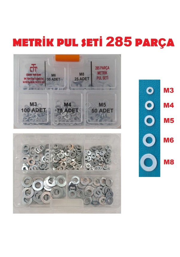 PUL SETİ METRİK 285 PARÇA M3-M4-M6-M8 PUL SETİ Fiyatları ve Özellikleri