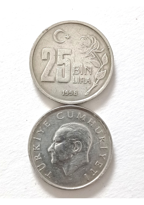 1998 25.000 Lira Madeni Eski Para. Koleksiyon Para. Fiyatları ve Özellikleri