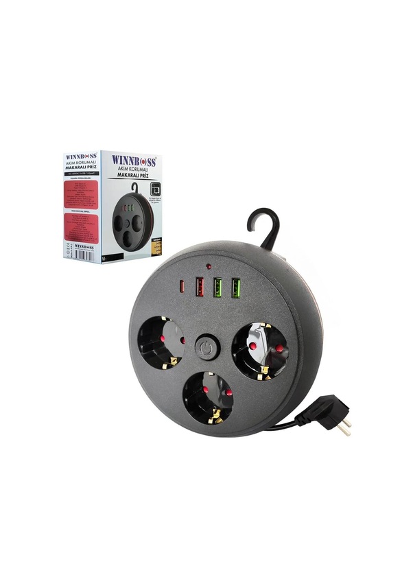 190 Cm Kablolu 3 Lü Priz - Akım Korumalı Makaralı Priz Type-c Priz Usb ...