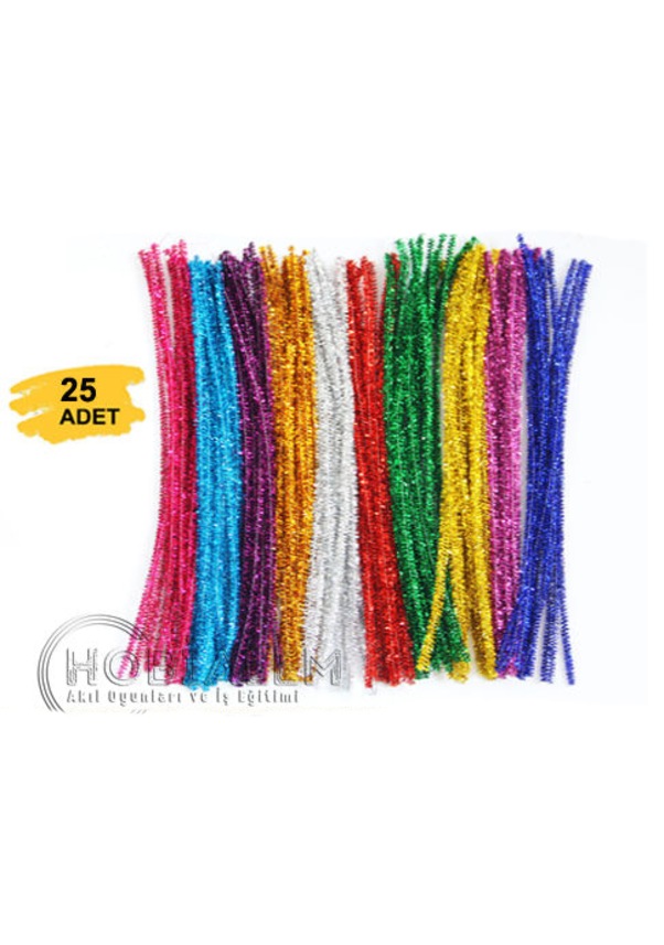 25 Adet. Simli Şönil. Eğitici Şönil Seti. 30 Cm. Renkli Tüylü Tel ...