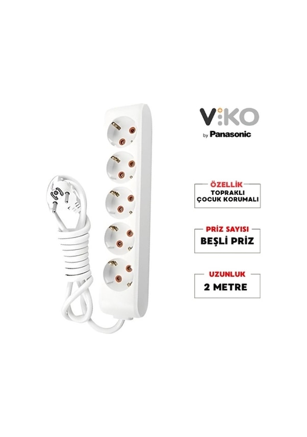 Viko Beşli Grup Priz, Topraklı - Çocuk Korumalı Çoğaltıcı Priz, 5'li, 2 ...