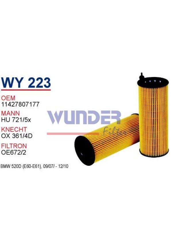 WUNDER WY223 YAĞ FİLTRESİ - BMW 520 d (E60-E61), 09/07-12/10 N47 ...