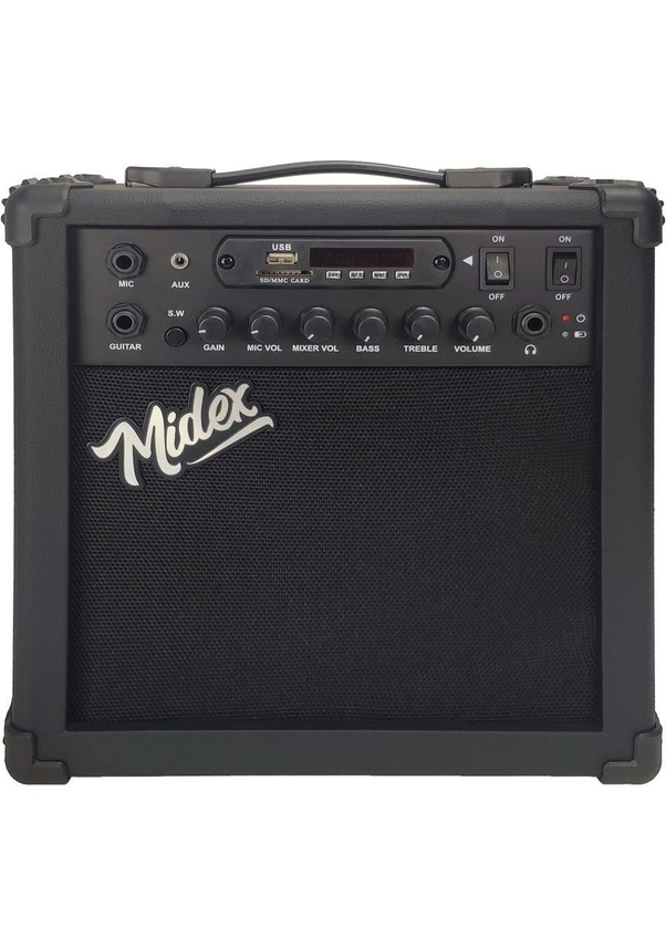 Midex MGA-25BK Elektro Gitar Amfisi 25 Watt USB Bluetooth Şarjlı 2 girişli Fiyatları ve Özellikleri