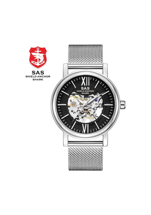 Gümüş Sas Shield Anchor Shark Vintage Stil Roman Dijital Erkek İş ...