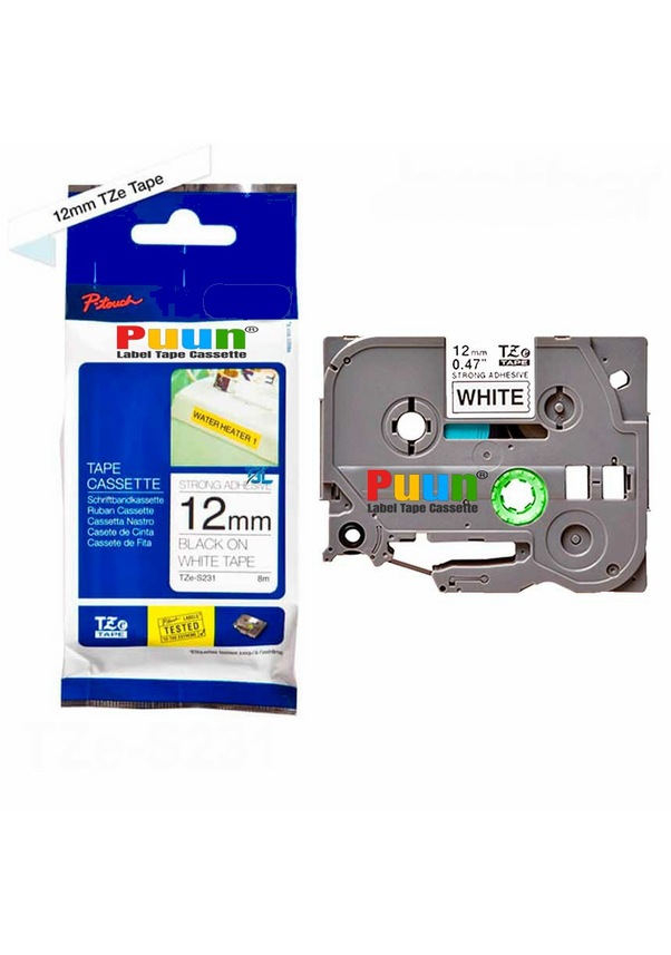 Puun Brother P-Touch TZE-S231 12MM x 8m Güçlü Yapışkanlı Beyaz Üz ...