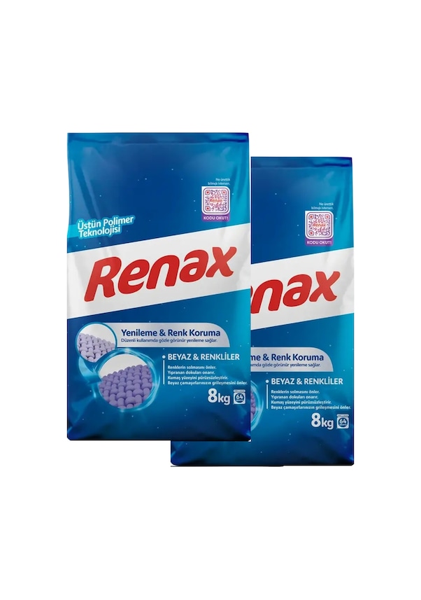 Renax Matik Beyaz Renkliler için Toz Çamaşır Deterjanı 2 x 8 KG ...