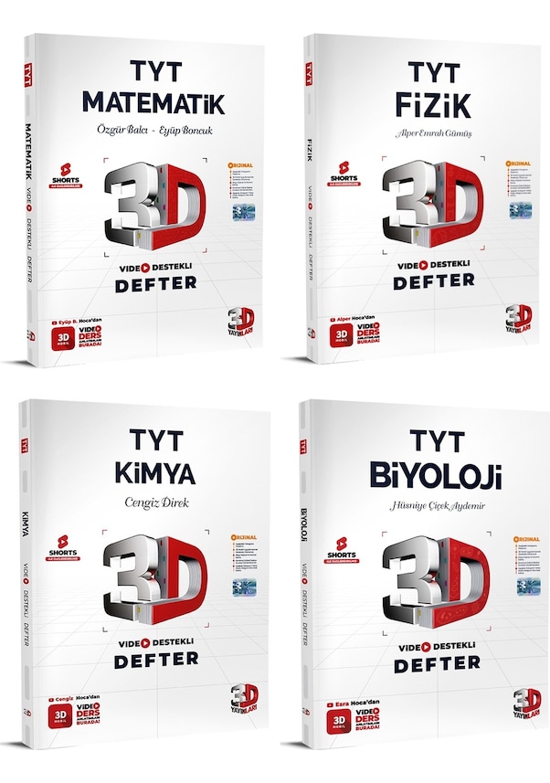 3d Yayınları 2024 Tyt Matematik + Fizik + Kimya + Biyoloji Video Destekli Defter Seti 4 Kitap ...
