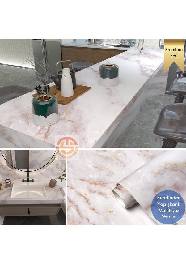 Technosmart 60x100cm Mermer Desen Kendinden Yapışkanlı Duvar Kağıdı Kaplama Mutfak Tezgeh Masa ...