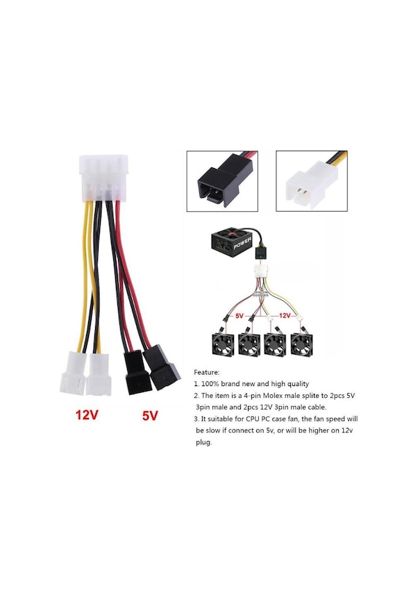 Molex To 2x 12V 2x 5V Fan Çoklayıcı Kablo 4 Port Splitter Switch ...