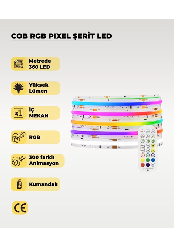 Cob Rgb Pixel Şerit Led - Animasyonlu - Sese Duyarlı - 5 Metre ...