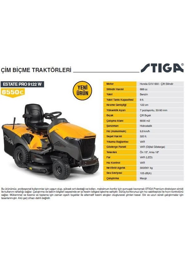 Stiga Estate Pro 9122 W Çim Biçme Traktörü 4x4 Fiyatları ve Özellikleri