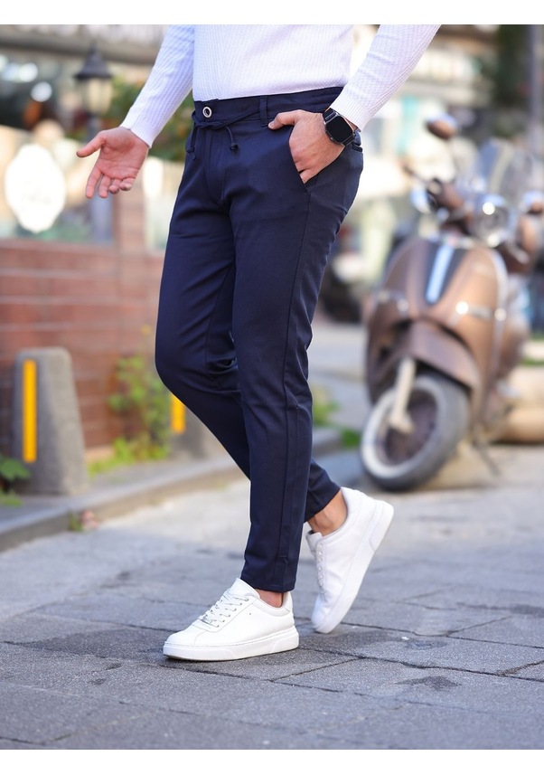 Genie Man Yan Cepli Beli Lastikli Önü İpli Likralı Pantol Lacivert 40 ...