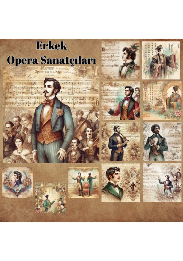 Erkek Opera Sanatçıları Vintage 12 Adet Scrapbook Bullet Journal Mat ...