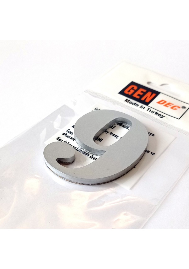 Gendec Kapı Numarası 8Cm No:9 Metalik Gri Kendinden Yapışkanlı Nu ...