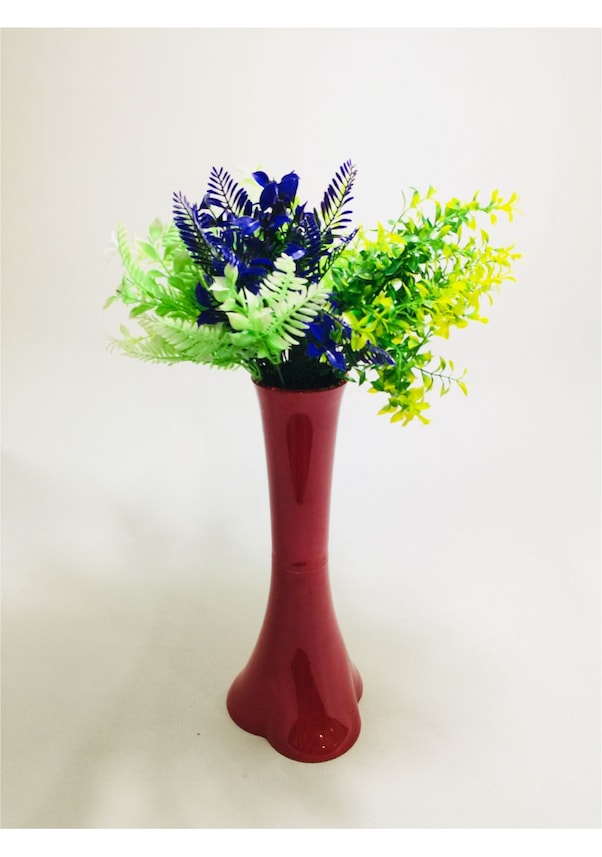 Uzun 40cm Kırmızı Vazo Mor ve Yeşil Tonları Yapay Çiçeki Vazo Fiyatları ...